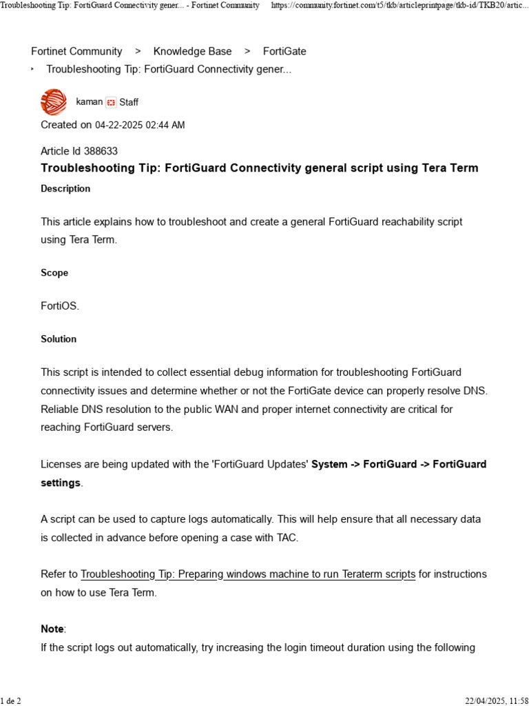 Troubleshooting Tip Fortiguard Connectivity Gener Fortinet Community Pdf