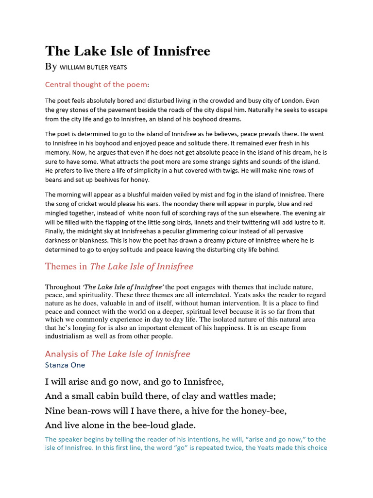 163230the Lake Isle of Innisfree Summary and Analysis | PDF