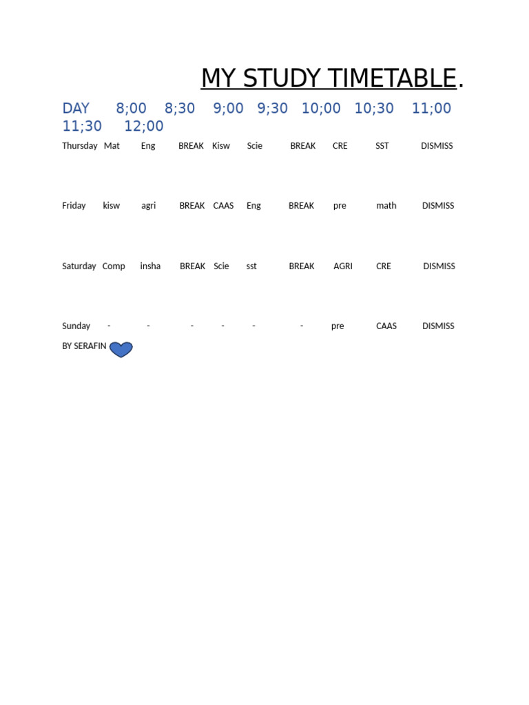 My Study Timetable - Mid-Term | PDF