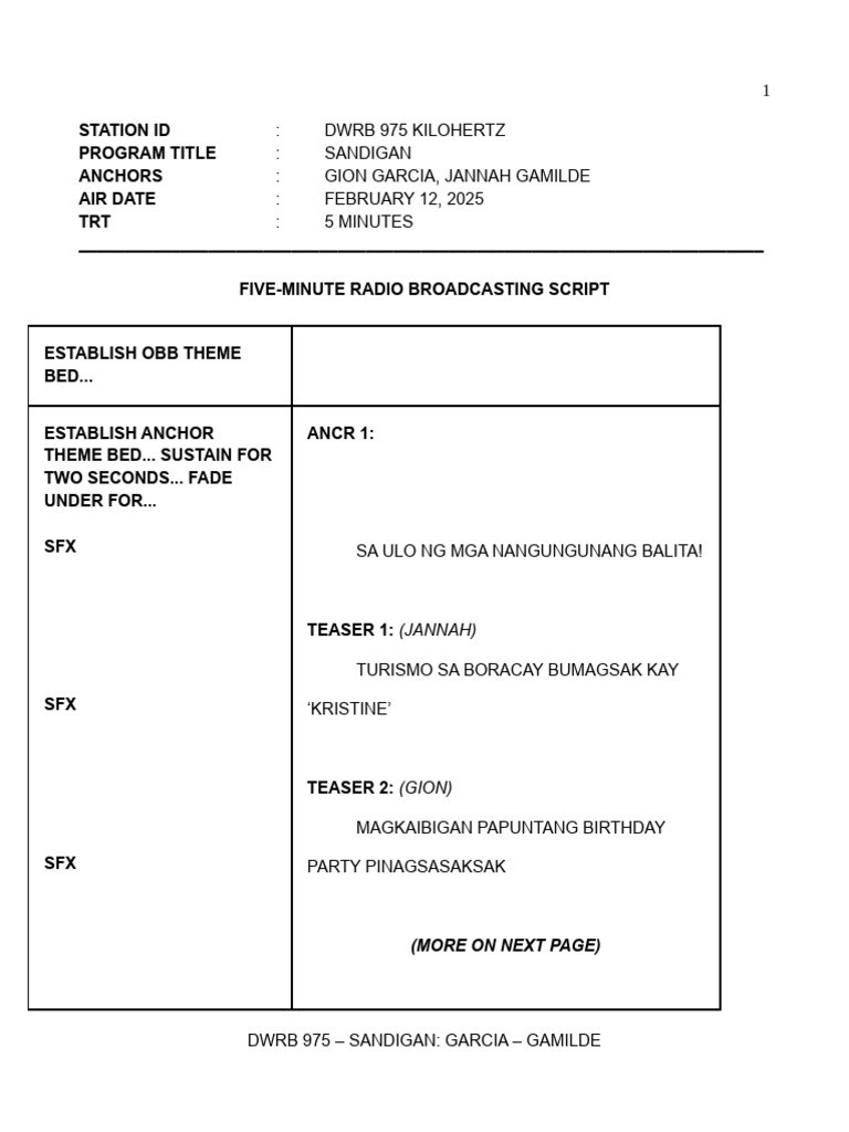 RSPC Filipino Radio Broadcasting Script Candon | PDF
