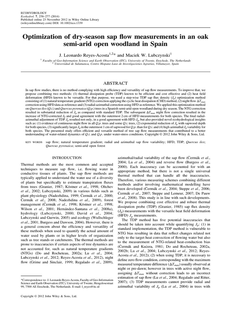 Ecohydrology - 2012 - Reyes Acosta - Optimization of Dry Season Sap ...
