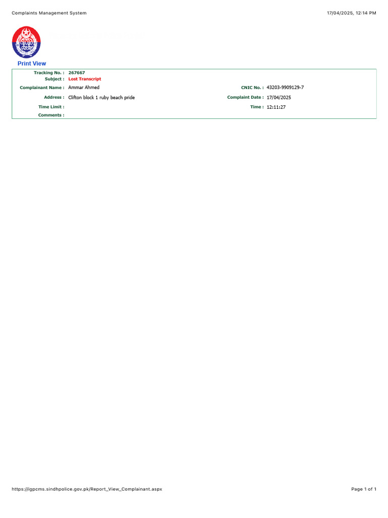 Lost Transcript Complaint Report | PDF