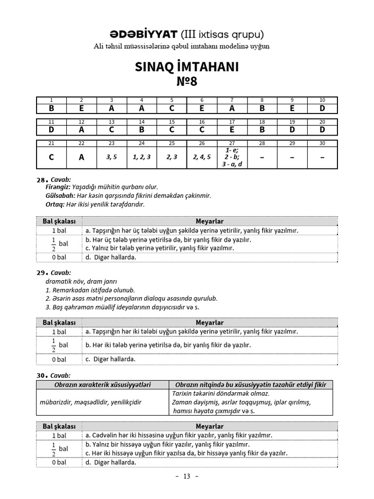 Edebiyyat Qrup 3 AZ Sinaq 8-1 | PDF