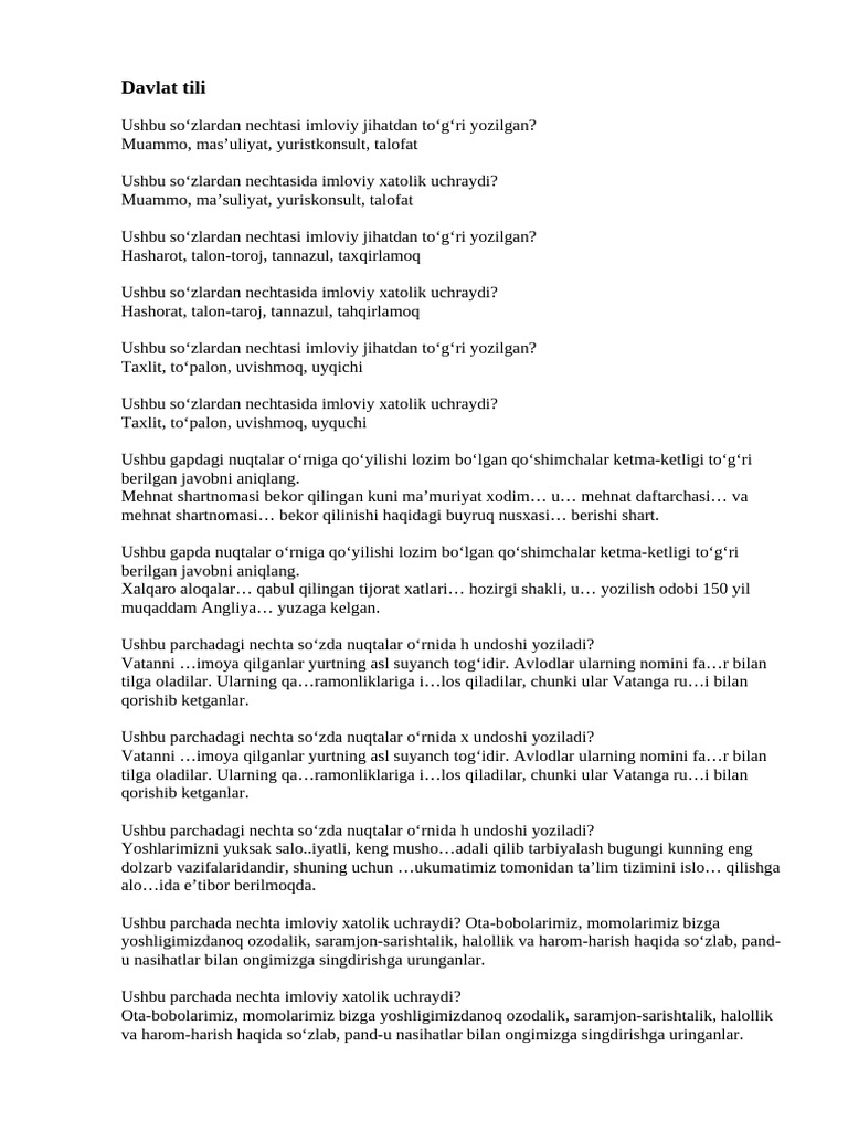 Davlat Tili | PDF