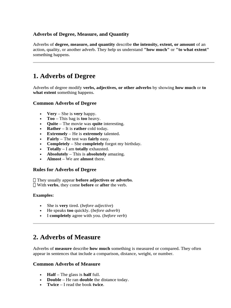 Understanding Adverbs of Degree and Measure | PDF | Adverb | Adjective