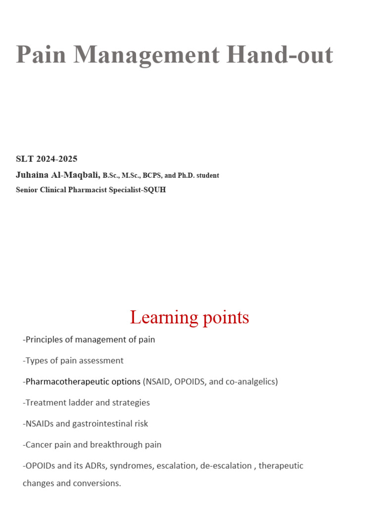 Pain%20Management%20Handout-TBL-1.pdf | PDF | Analgesic | Opioid
