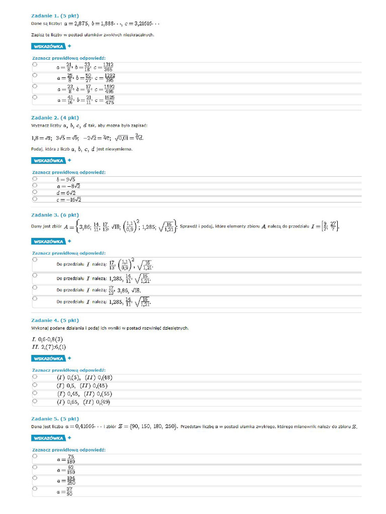 Klasowki Szkola Srednia Klasowki Liczby Rzeczywiste Zadania Klasowka ...
