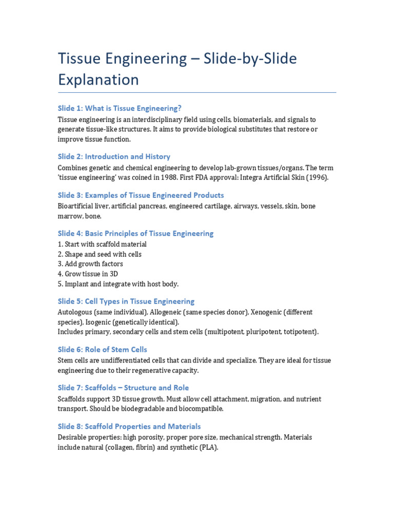 Tissue Engineering Slide by Slide Explanation | PDF | Tissue ...