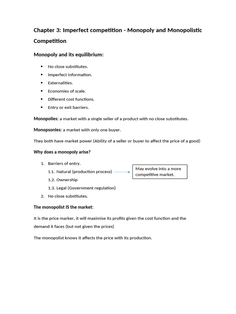 Chapter 3 Imperfect Competition - Monopoly and Monopolistic | PDF