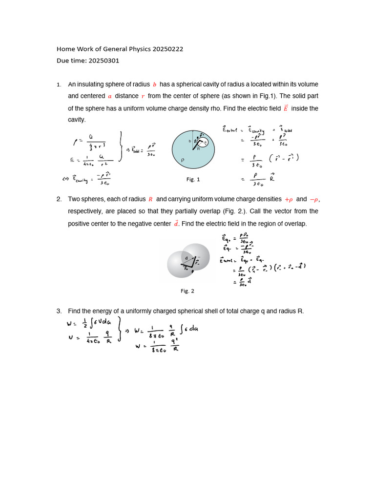 General Physics Homework: Electric Fields | PDF | Sphere | Electric Field