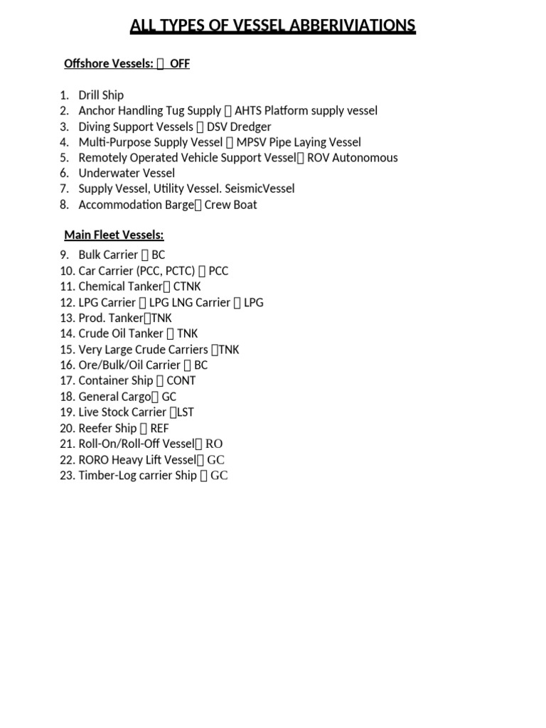 All Types of Vessel Abberiviations | PDF