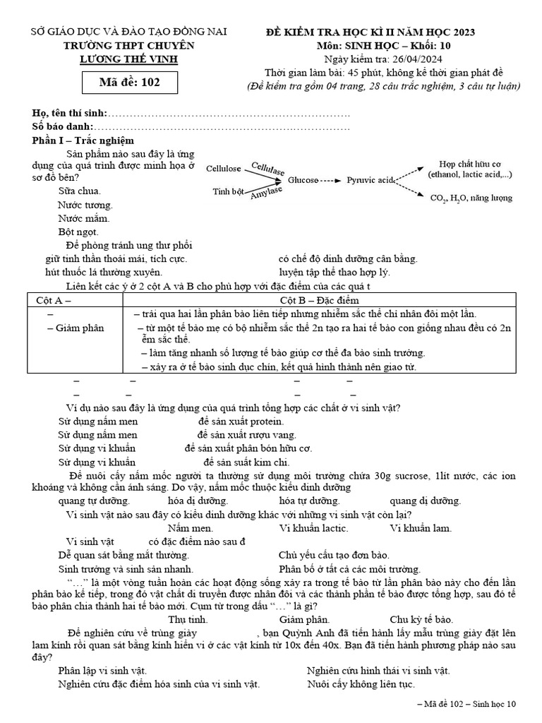 SINH10 HK2 2024 102 Đen | PDF