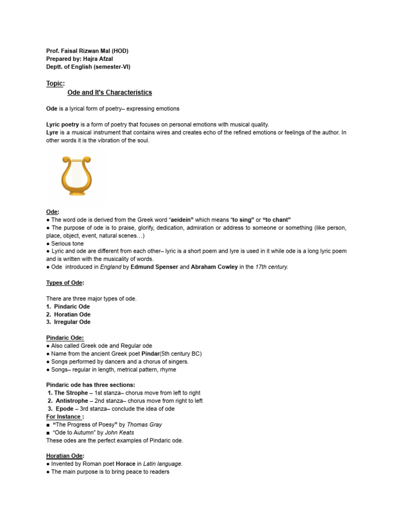 Ode and It's Characteristics | PDF | Phonaesthetics | Poetry