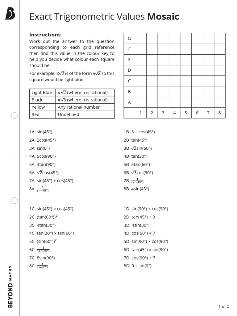 Exact Trigonometric Values Guide | PDF | Geometric Measurement ...