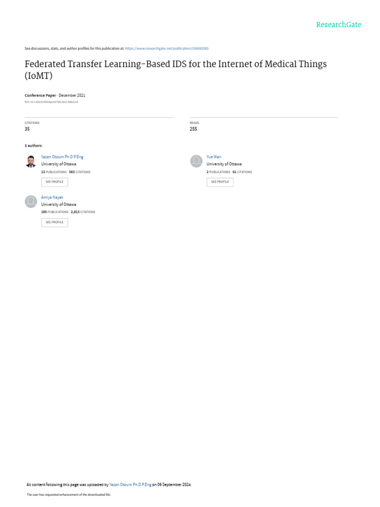 Federated Transfer Learning-Based IDS For The Internet of Medical Things IoMT | PDF | Deep ...