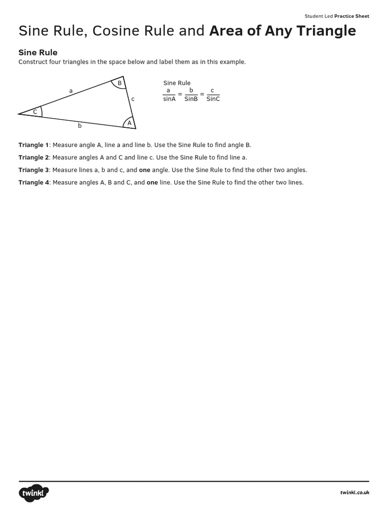 T3 M 090 Student Led Practice Sheet Sine Cosine Rule Area of Any Triangle | PDF | Triangle ...