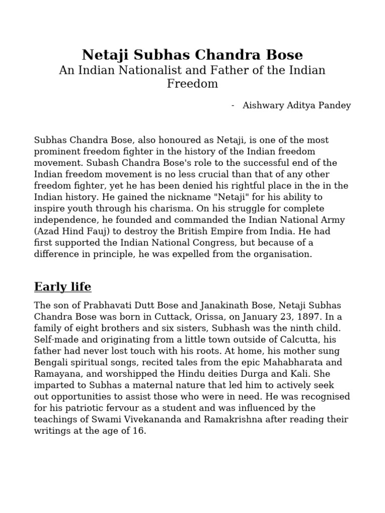 Netaji Subhas Chandra Bose | PDF | Indian Nationalism | Indian Independence Movement