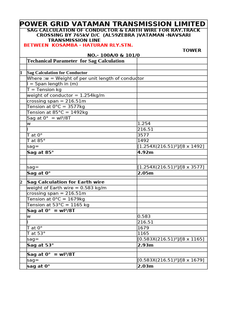 Techanical Sag Calculation-AP100A-AP101 | PDF