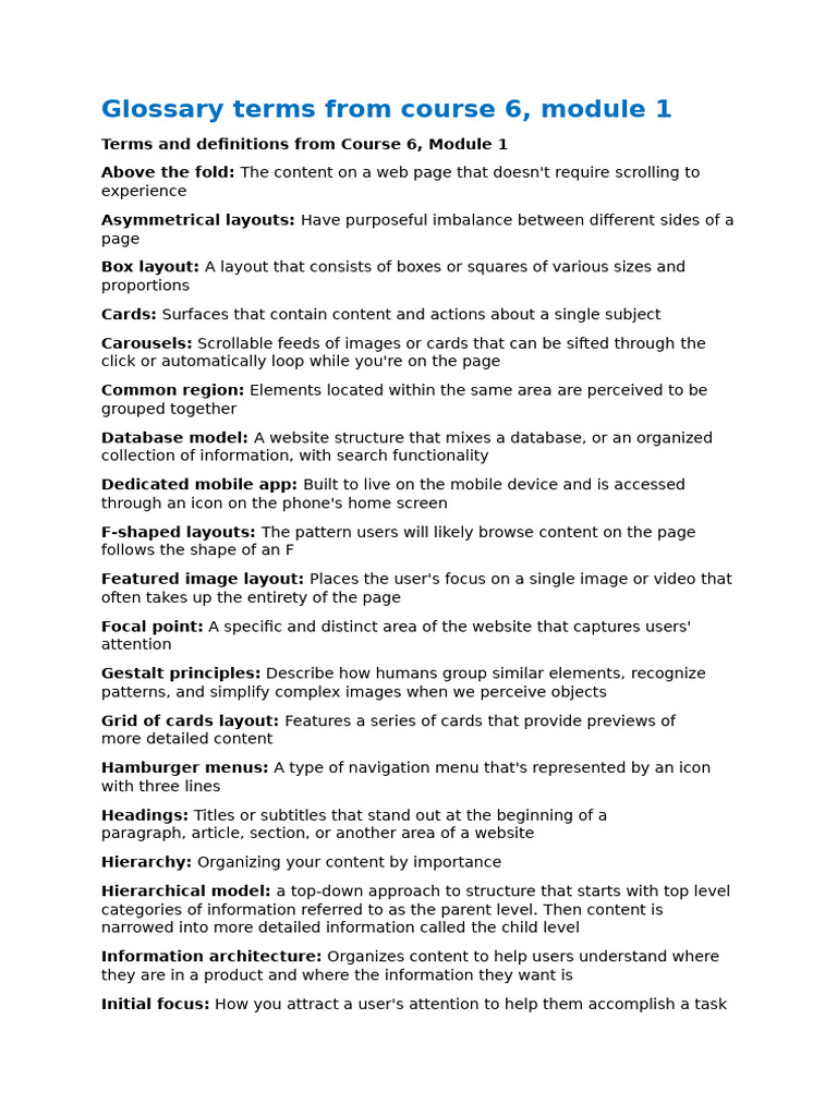 Glossary Terms From Course 6, Module 1 | PDF | Page Layout | Websites