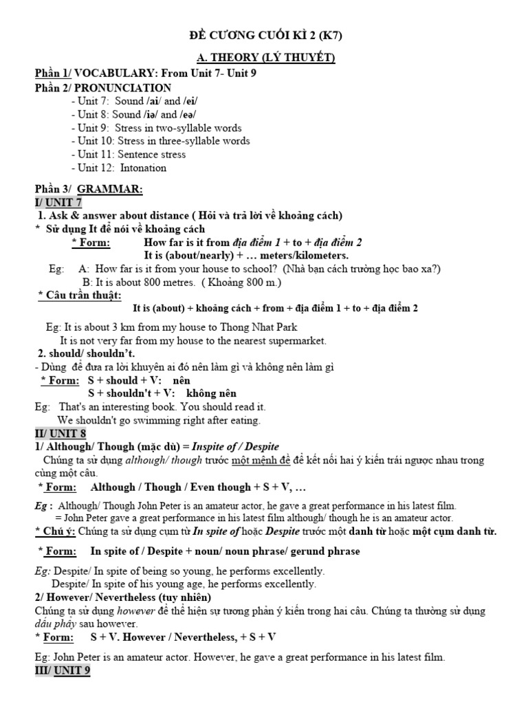 ĐỀ CƯƠNG CUỐI KÌ 2 k7 | PDF
