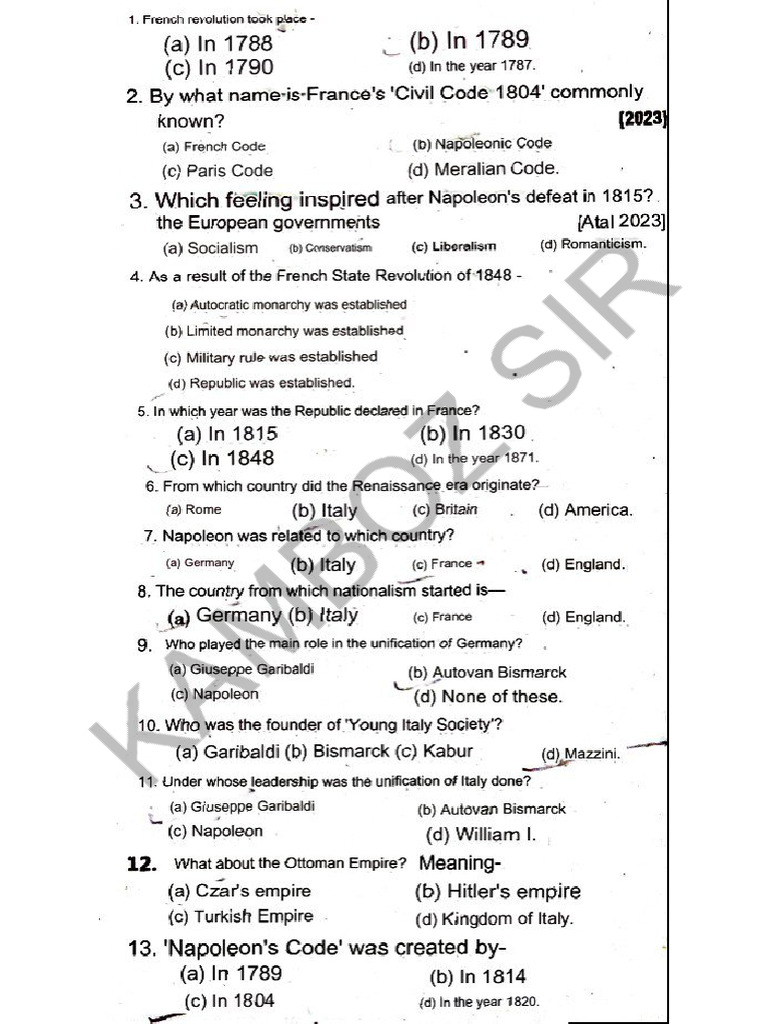 SST Class-10 MCQ_watermark | PDF