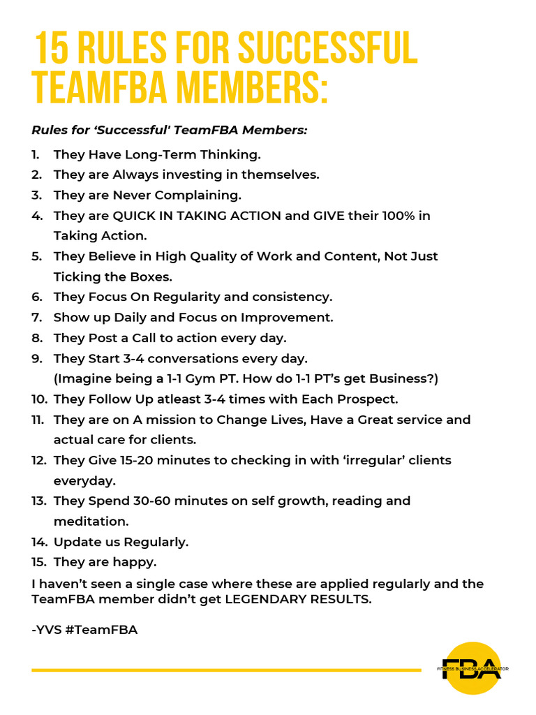 15 Rules for TeamFBA Success | PDF