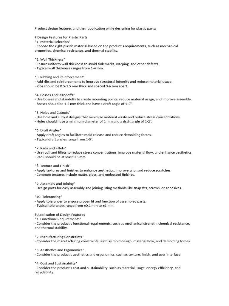 Key Features in Plastic Product Design | PDF