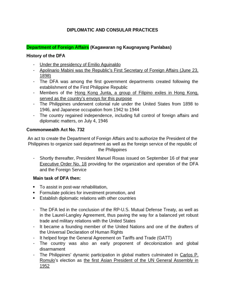 Philippine Foreign Affairs Overview | PDF | Diplomacy | Government