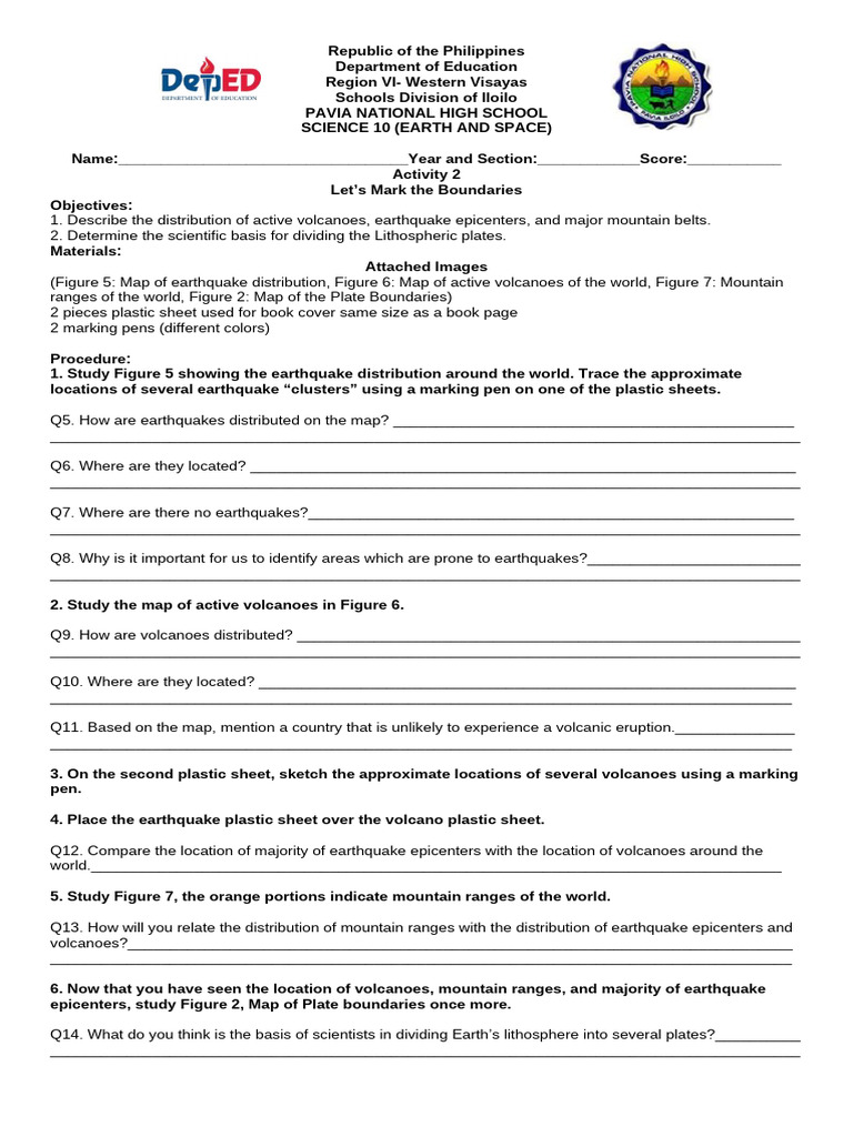Activity 2 (Let's Mark The Boundaries) | PDF | Volcano | Earthquakes