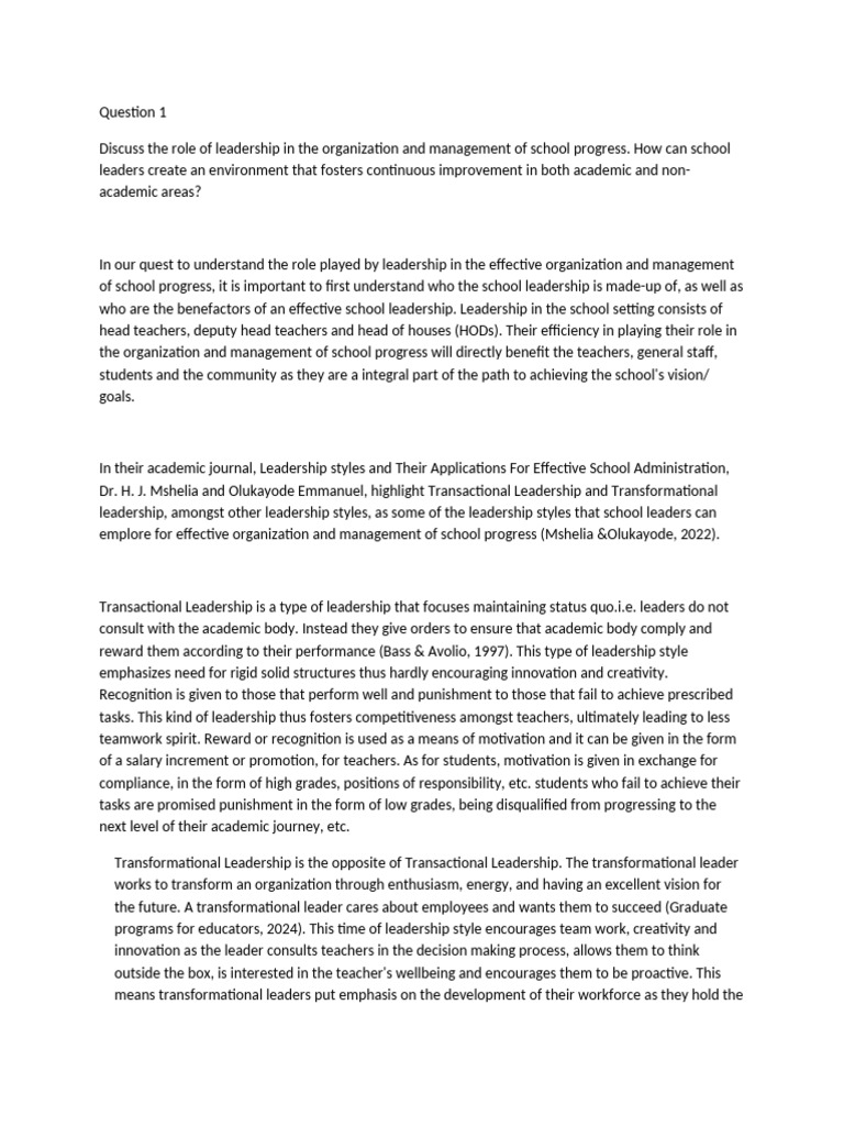 Leadership Strategies for School Improvement | PDF | Teachers | Leadership