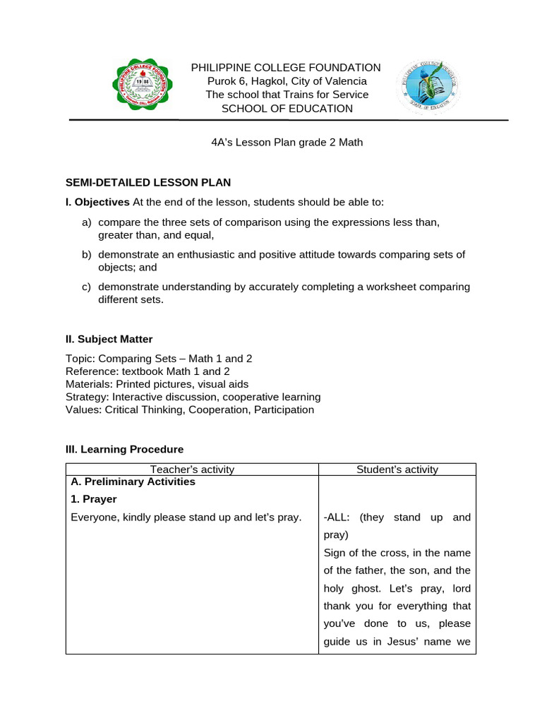 Lesson Plan Grade 1 and 2 Math Final | PDF | Lesson Plan | Human Communication