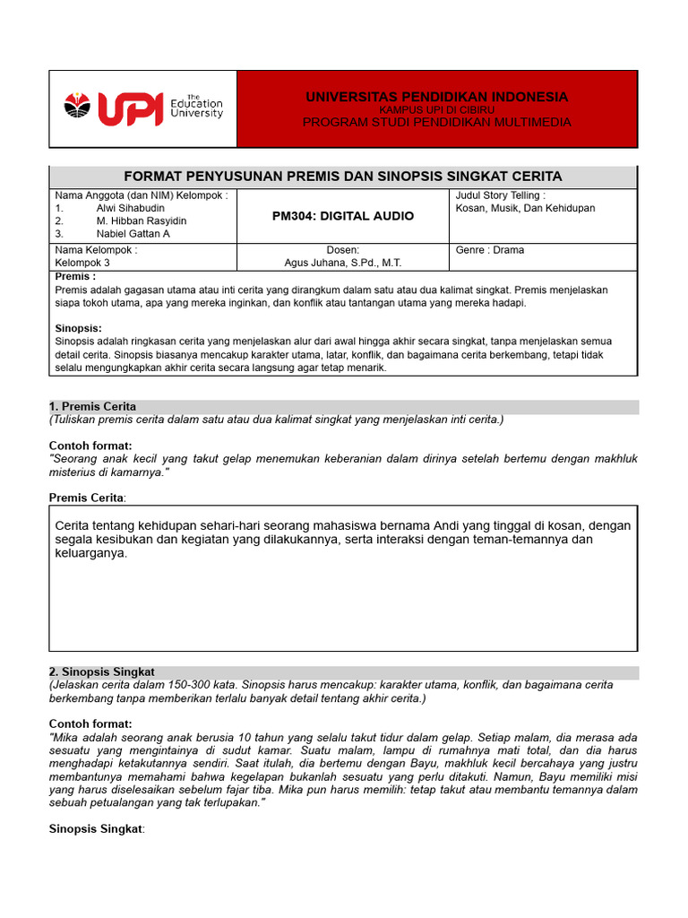 Penyusunan Premis Dan Sinopsis Singkat Cerita Digidau 3 | PDF