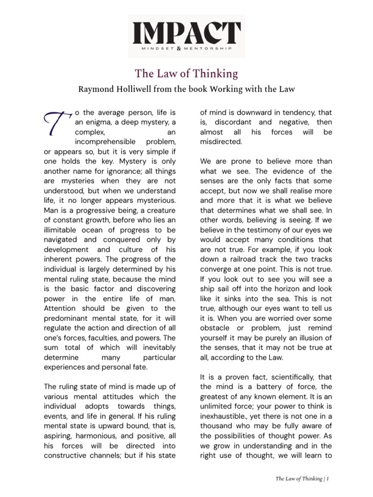 Understanding the Law of Thinking | PDF | Thought | Mind