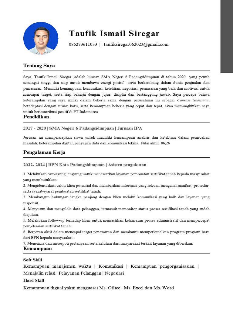 CV Taufik Ismail Siregar | PDF