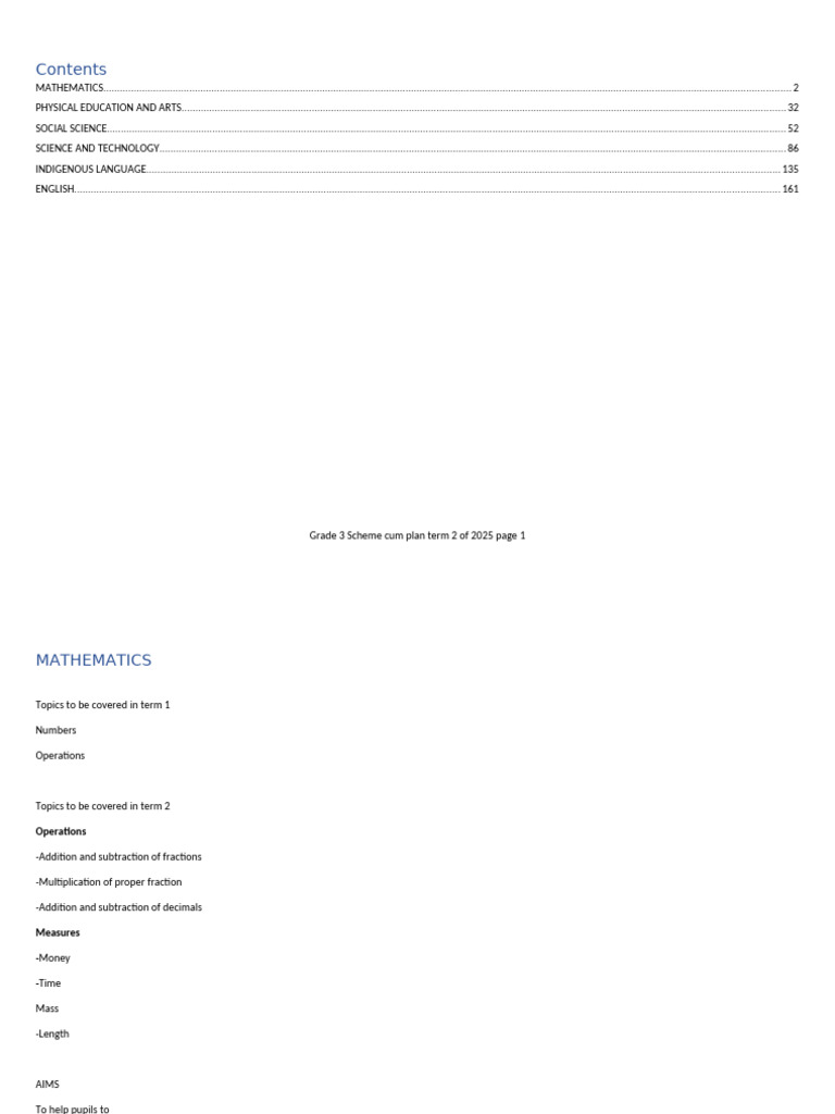 Grade 3 Term 2 Scheme Cum Plan | PDF | Decimal | Numbers