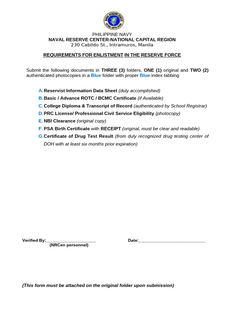 1) Checklist for Enlistment 2 | PDF
