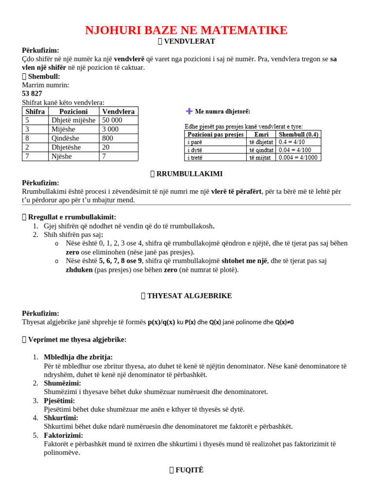 Njohuri Baze Ne Matematike | PDF