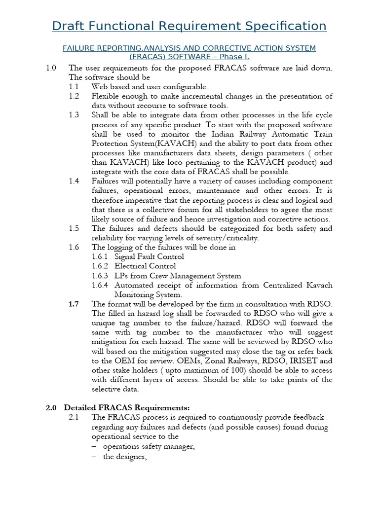 FRS For FRACAS - Downloaded | PDF | Safety | Information Technology