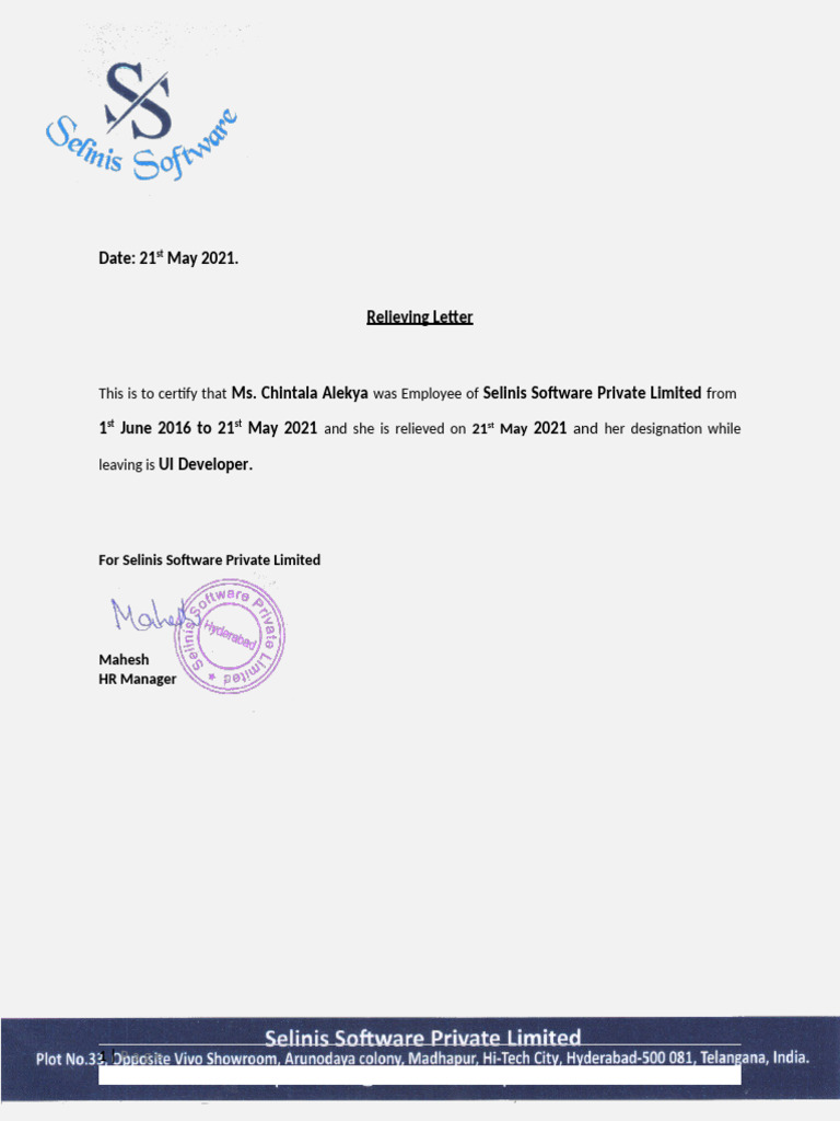 Relieving Letter | PDF