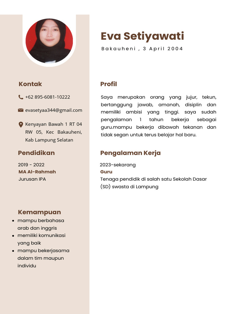 CV Eva Setiyawati: Lamaran Kerja | PDF