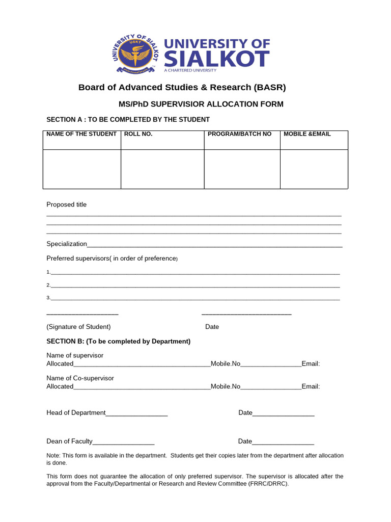 Ms&Phdsupervisor Allocation Form | PDF