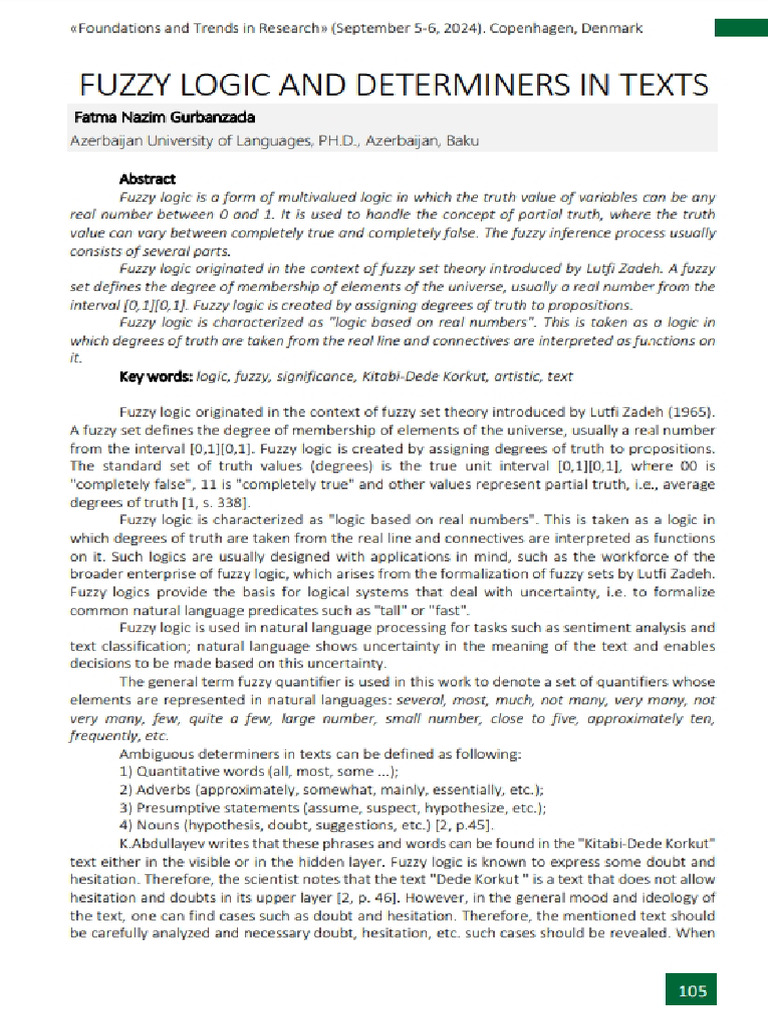 FUZZY LOGIC AND DETERMINERS IN TEXTS | PDF