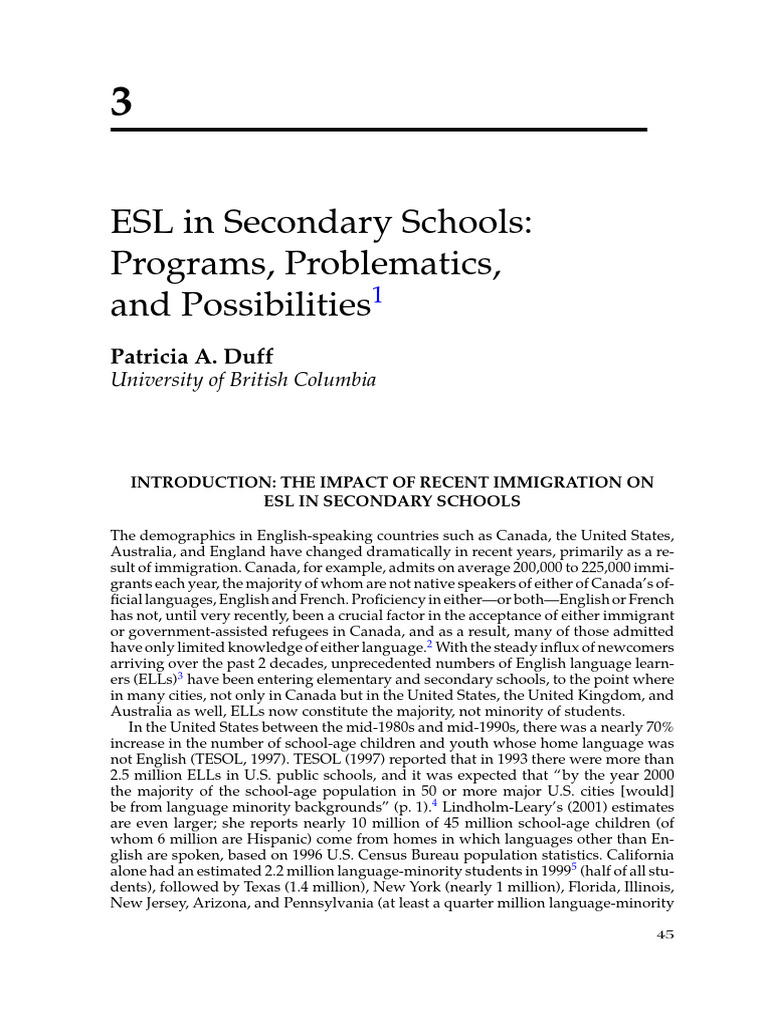 ESL in Secondary Schools Programs Proble | PDF | English As A Second Or ...