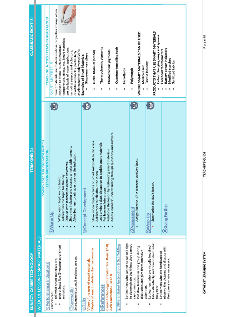 10 AVA CAREER TECHNOLOGY 1st Term LESSON PLAN TERM 1 BASIC 8 | PDF