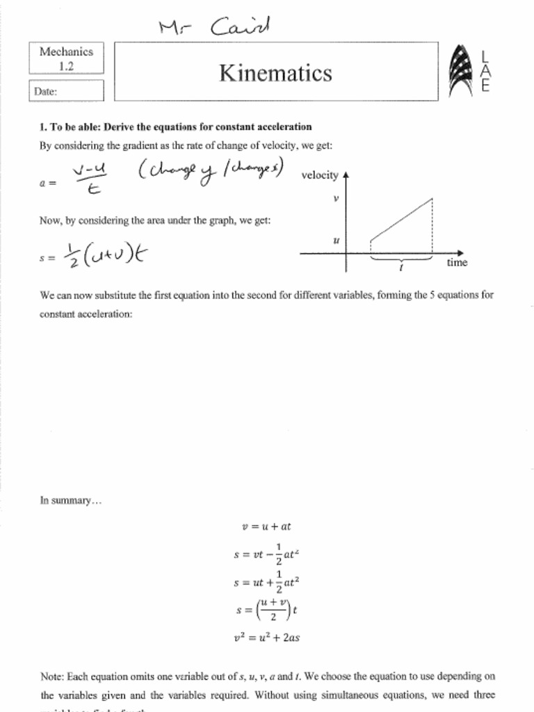 M1.2 Kinematics Solutions | PDF