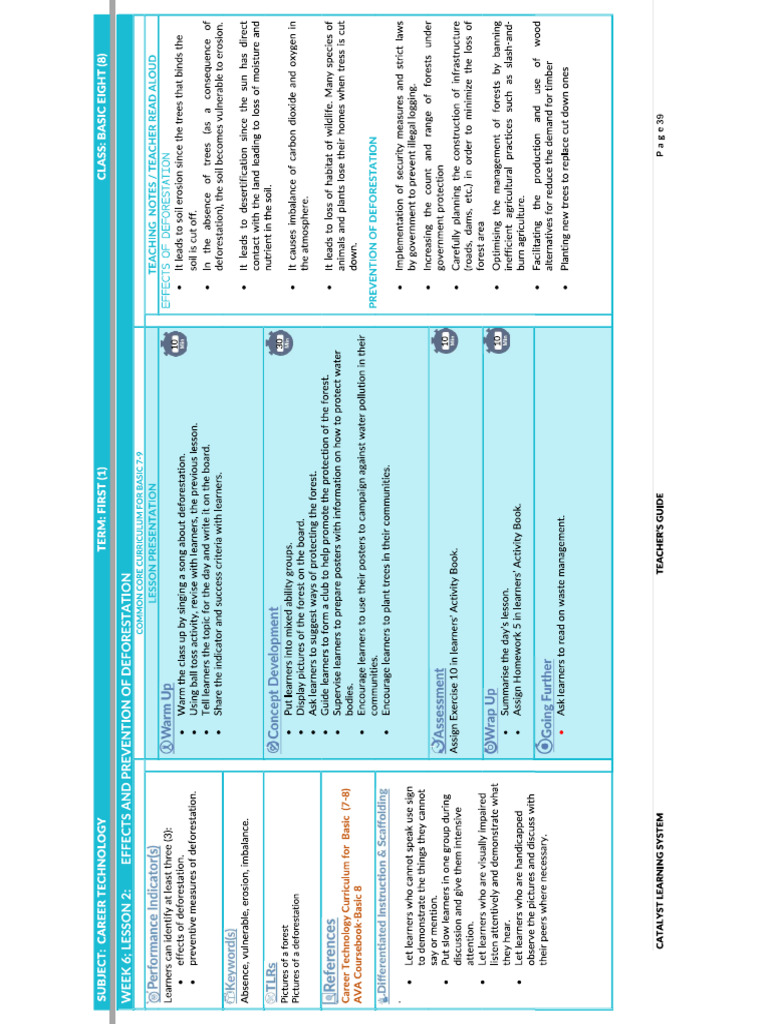 9 AVA CAREER TECHNOLOGY 1st Term LESSON PLAN TERM 1 BASIC 8 | PDF