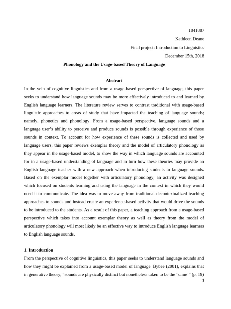 Kathleen Deane Intro To Ling Final Pdf Phonology Phonetics