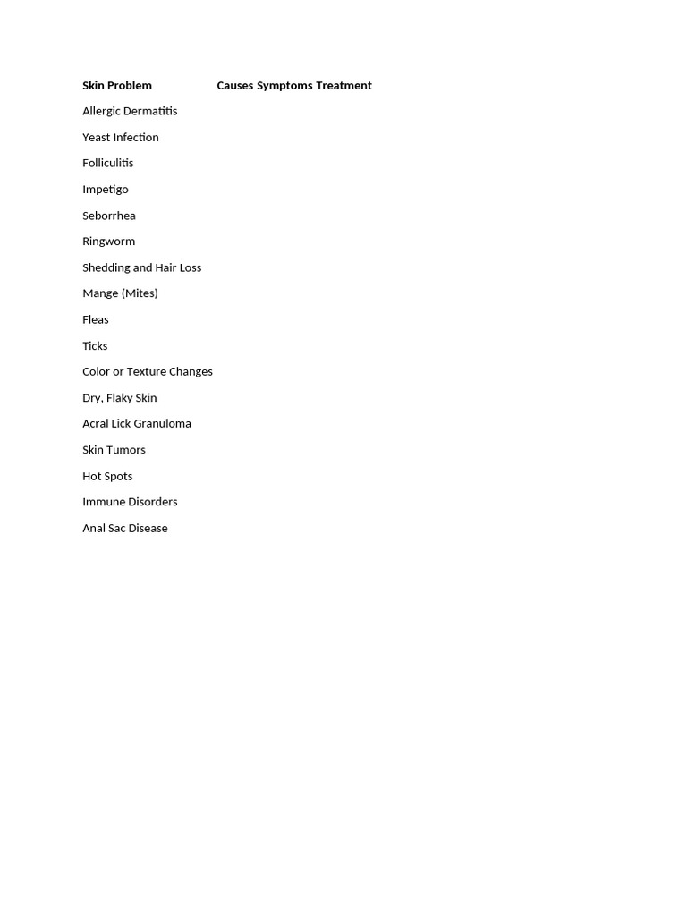 Skin Problem Table | PDF