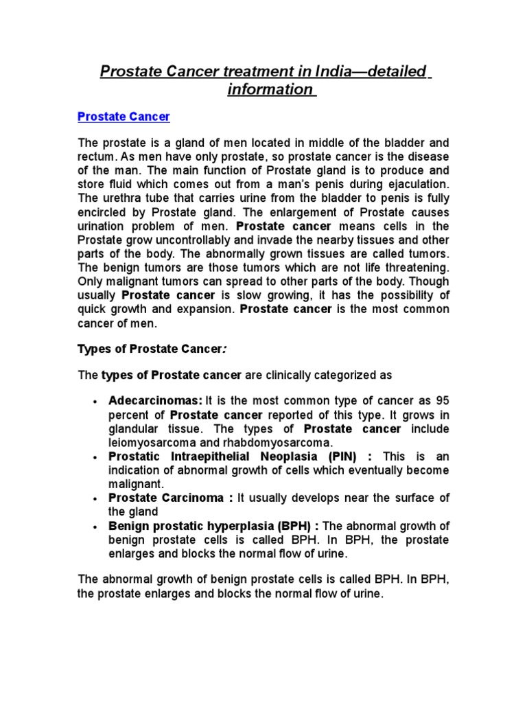 Prostate Cancer Treatment in India Detailed Information | PDF ...