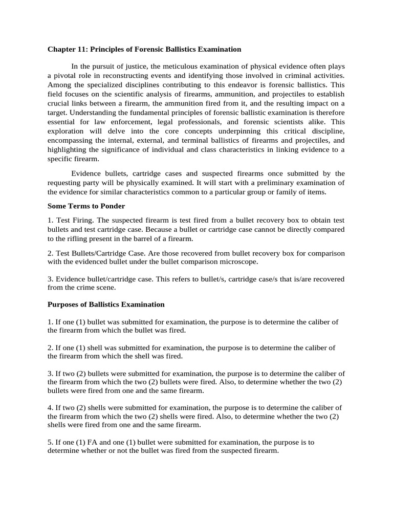 Forensic Ballistics Examination Principles | PDF | Ballistics | Bullet